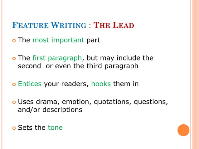 Feature Writing Basics | PPTX