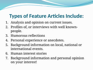 FEATURE WRITING power point presentation | PPT