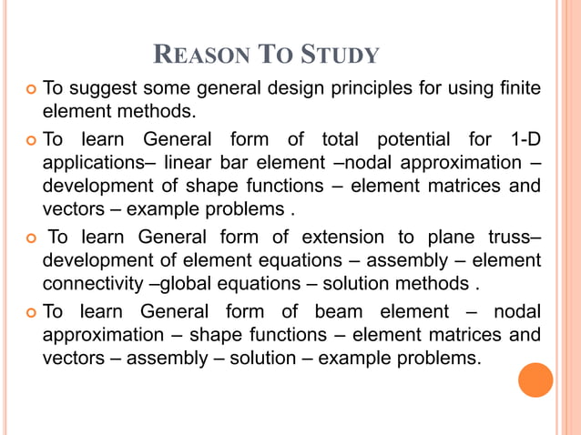One Dimensional Finite Element Analysis Ppt