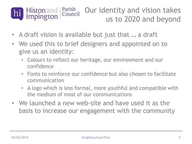 Histon & Impington PC Neighbourhood Plan; Feb 14 open meeting | PPT