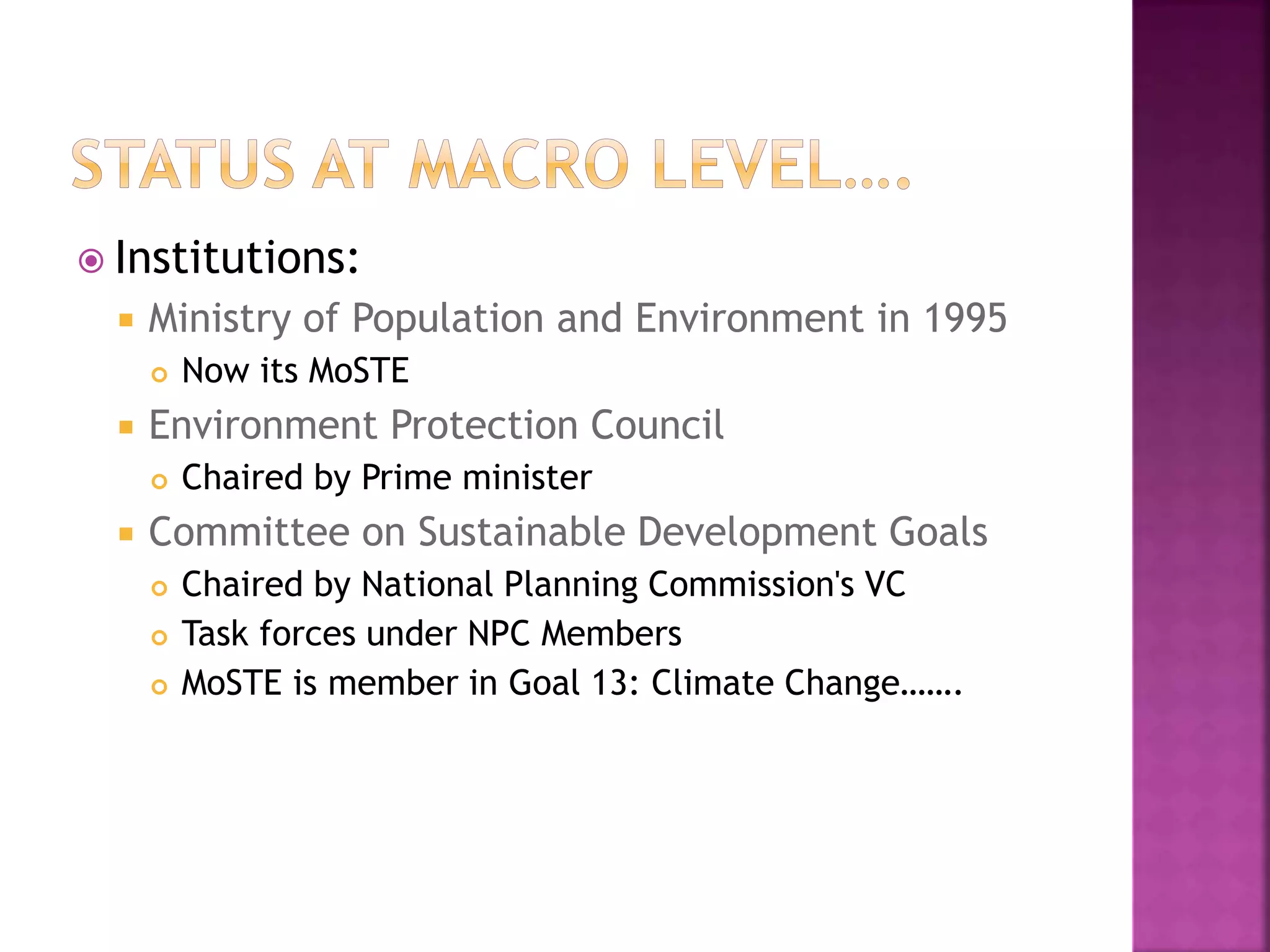 Status and Challenges at Macro and Micro level Implementation of ...