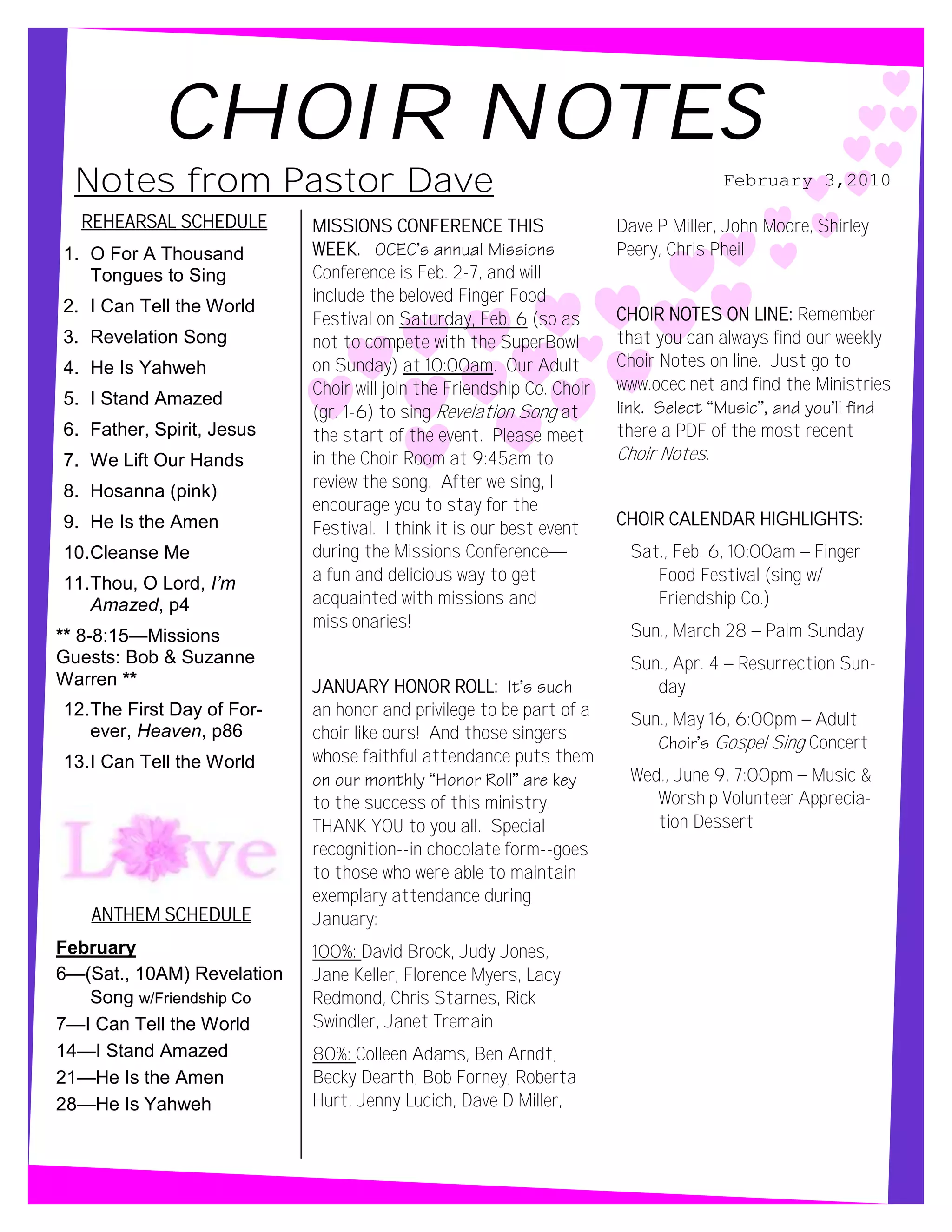 Feb 3 10 Choir Notes | PDF