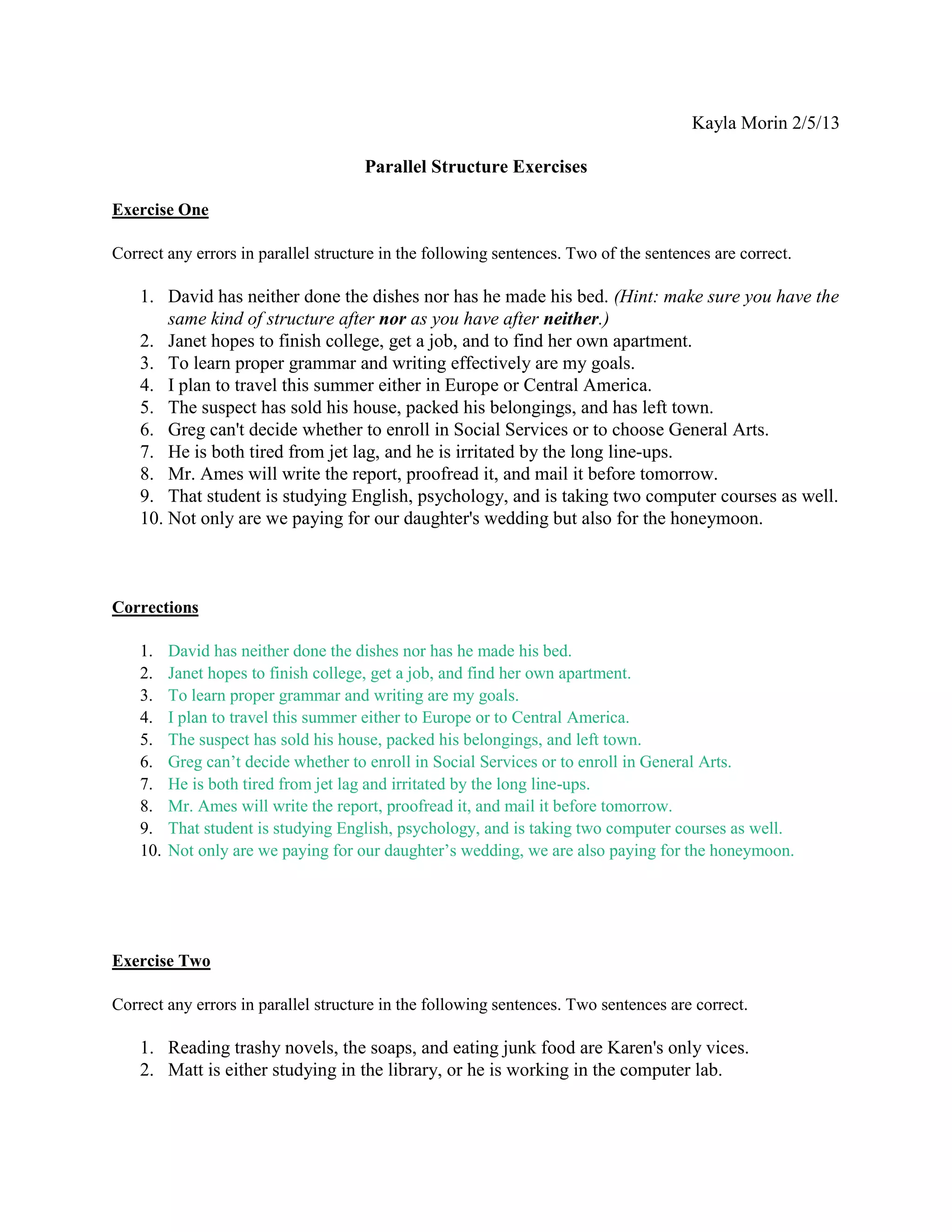 Feb 5 english parallel structure excercises | DOCX