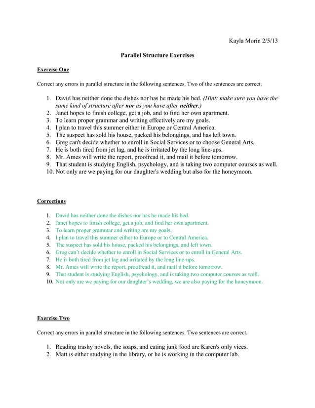 Feb 5 english parallel structure excercises | DOCX