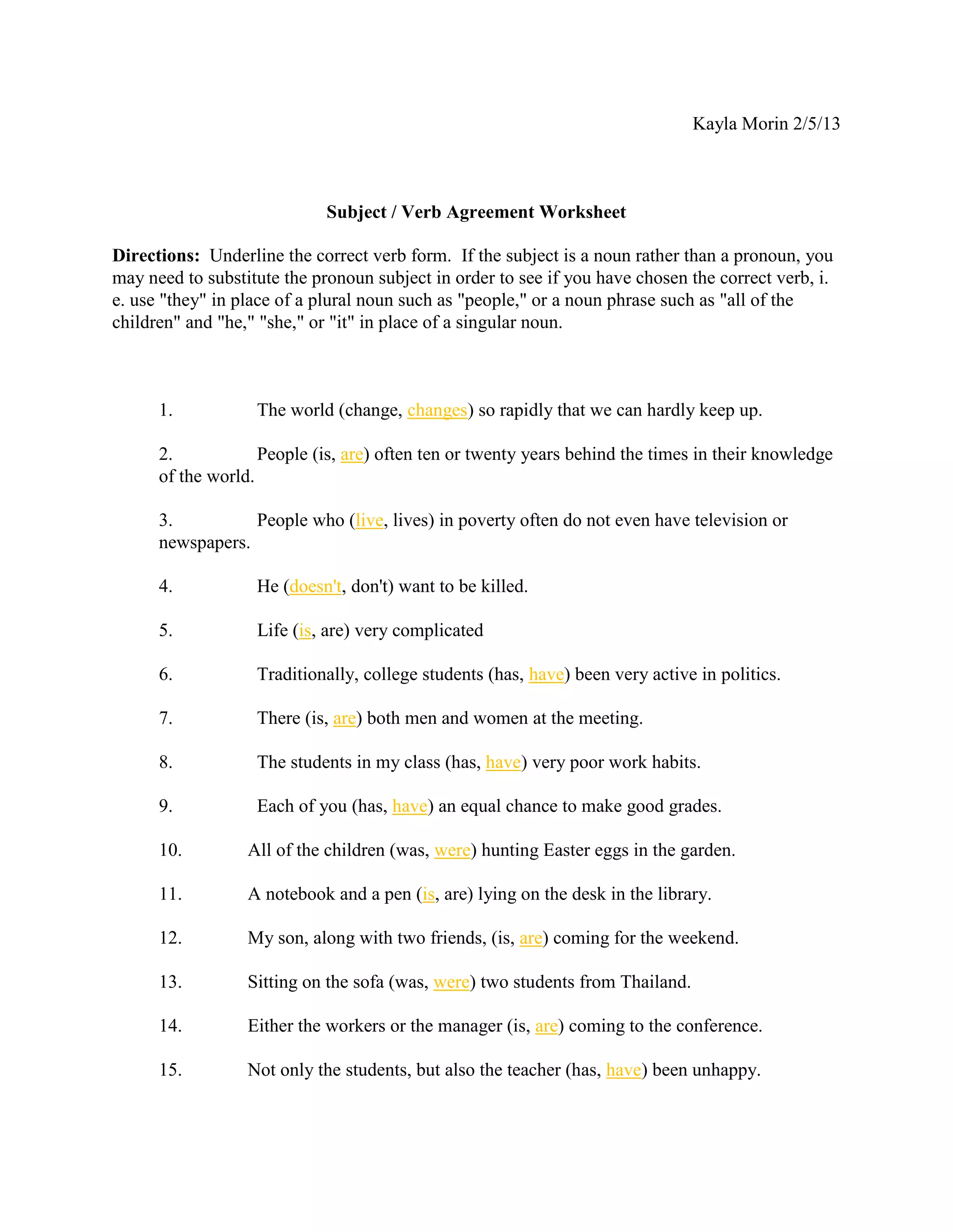 Feb 5 english subject verb agreement | DOCX