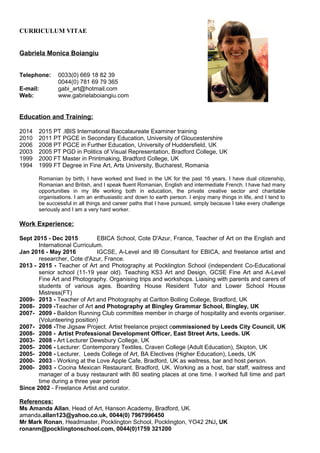 Gabriela Boiangiu CV March 2016 | DOC