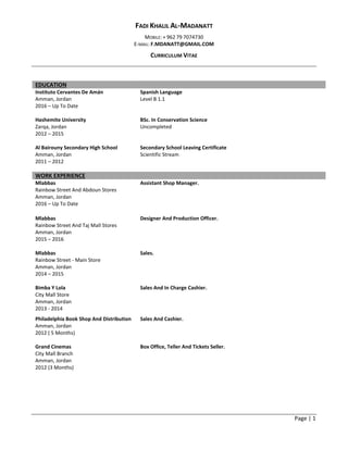 Fadi Al-Madanatt Curriculum Vitae. As At Dec. 2016. | PDF