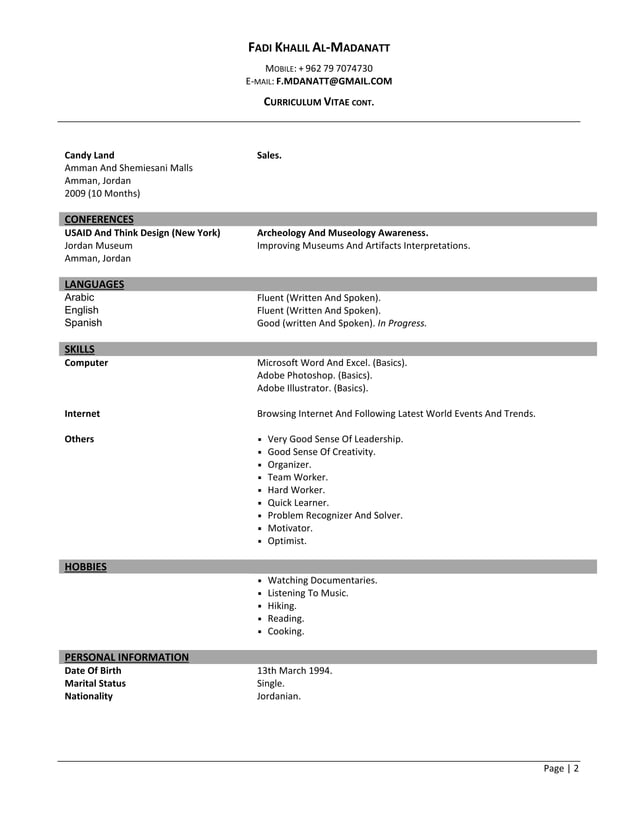 Fadi Al-Madanatt Curriculum Vitae. As At Dec. 2016. | PDF