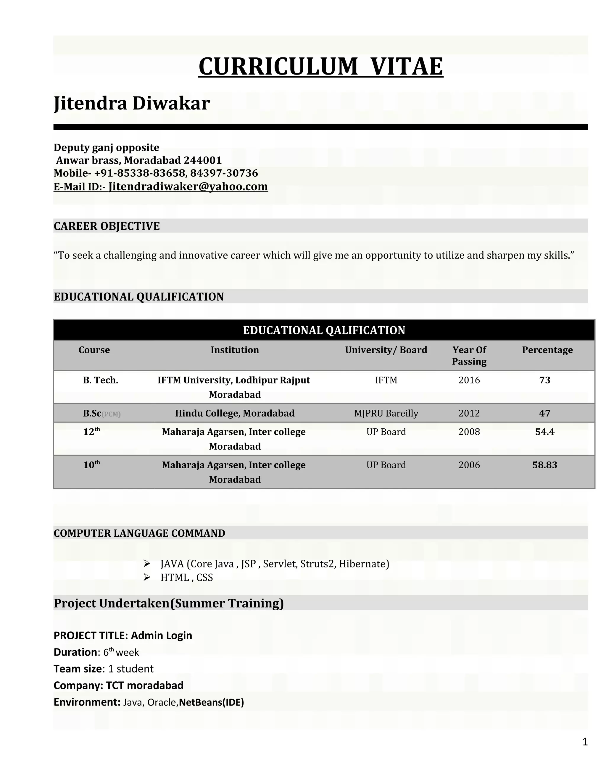 Jitendra Diwakar(CV) | PDF