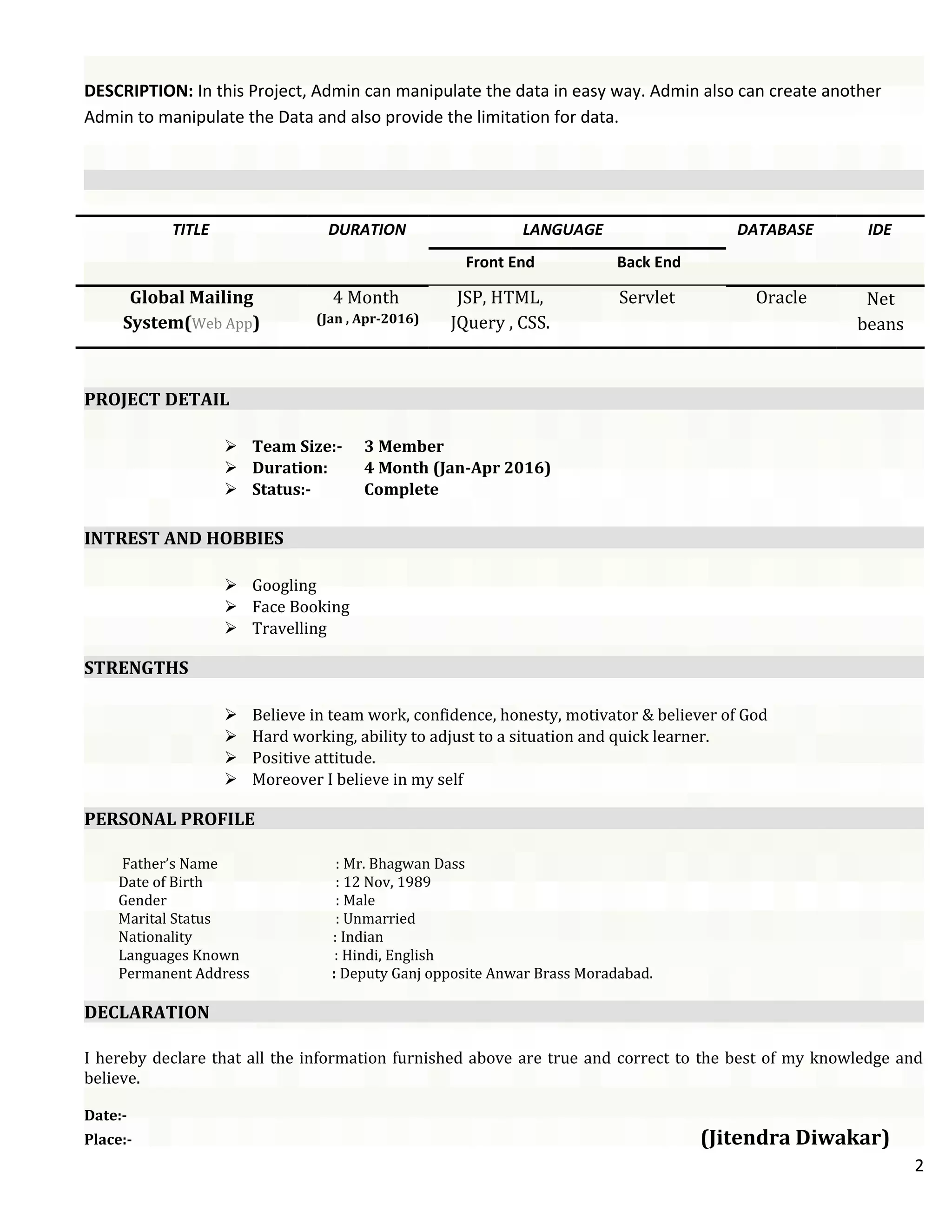 Jitendra Diwakar(CV) | PDF