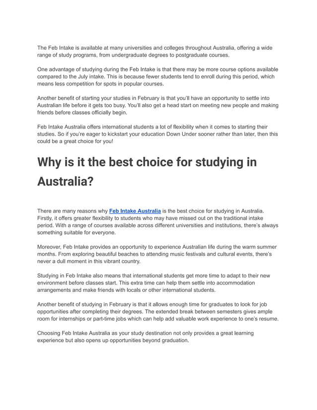 Feb Intake Australia.pdf | College Planning | College Education