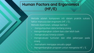 HUMAN FACTORS AND ERGONOMIC METHODS | PPTX