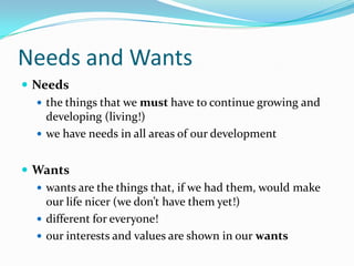 February 03 needs, wants, and goals | PPT