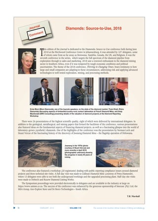 SAIMM February 2019 Journal Part 2: Diamonds, Source to Use | PDF