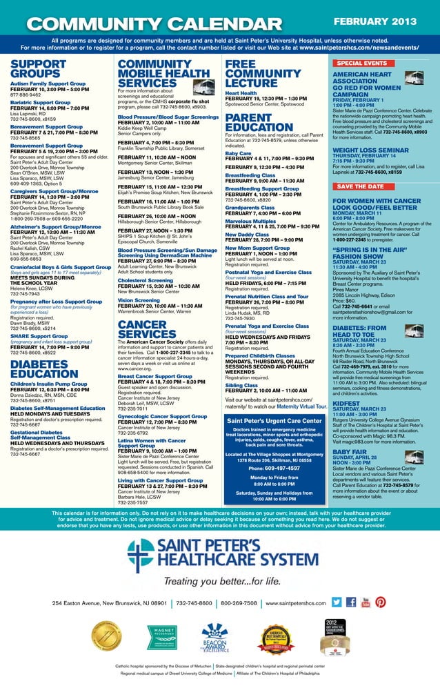 February Community Calendar - Saint Peter's Healthcare Sytem | PDF