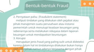 auditing, pengertian fraud atau kecurangan dan jenis jenis fraud | PPT