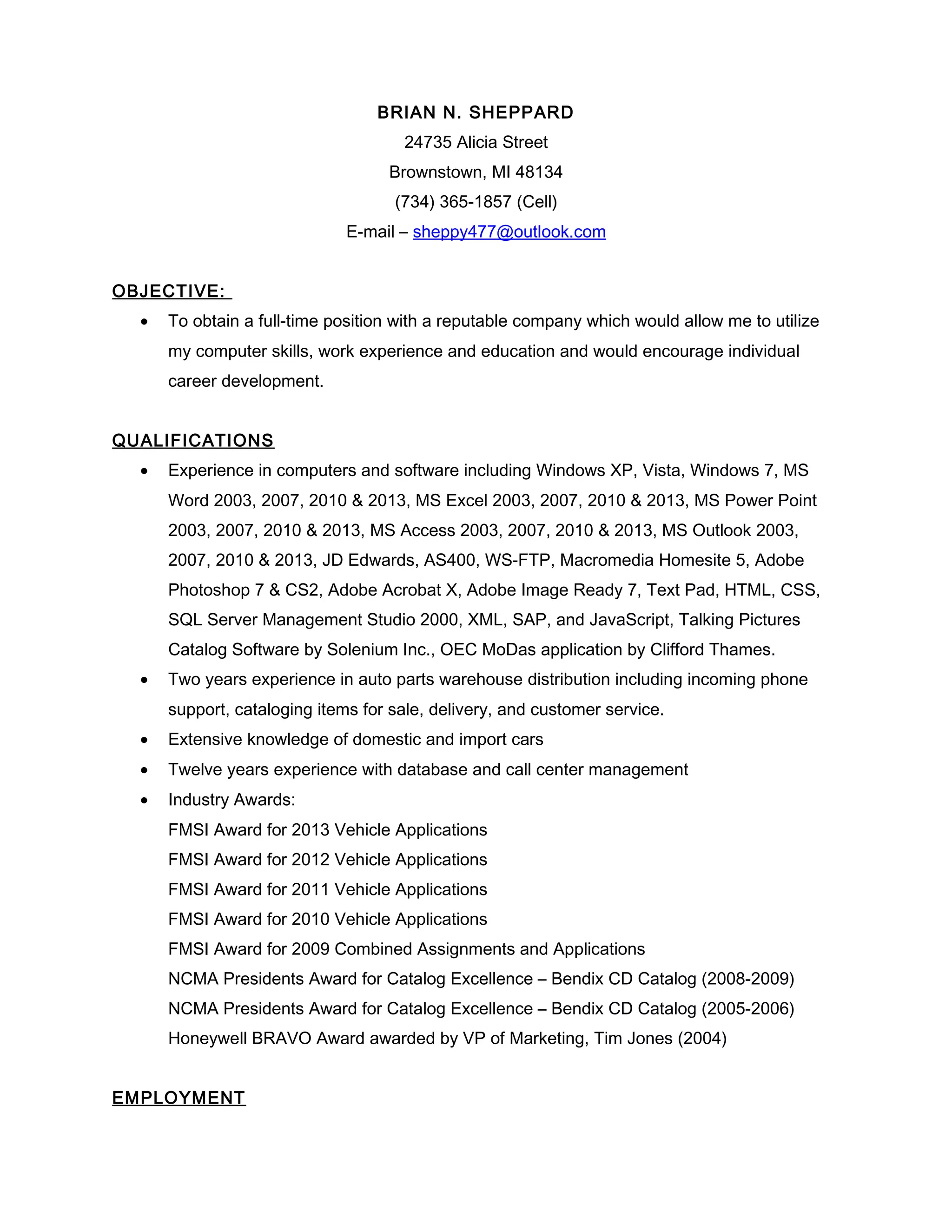 Brian Sheppard Resume | DOC