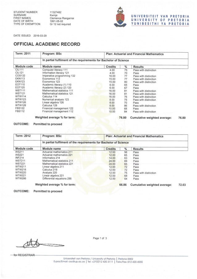 Academic Records for Clemence | PDF