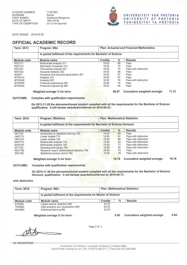 Academic Records for Clemence | PDF