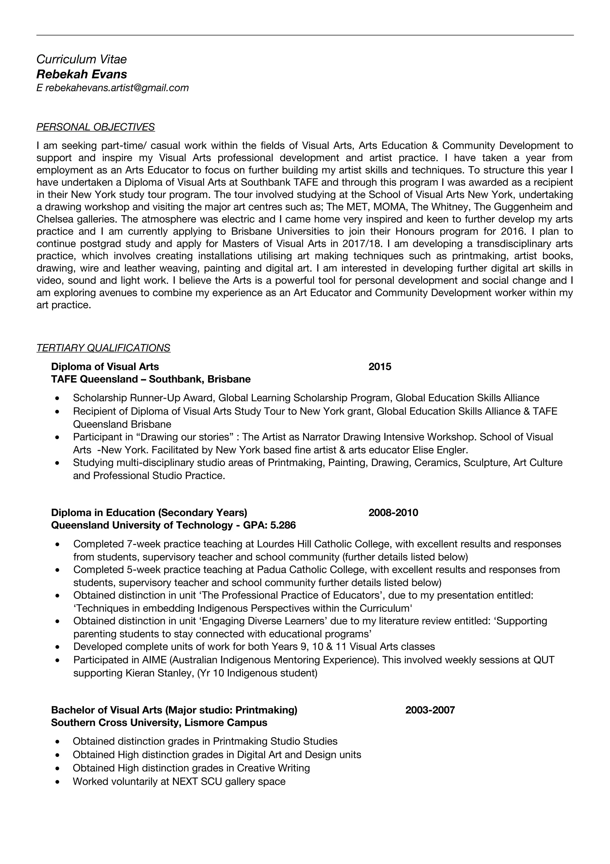 Employment CV Rebekah Evans 2015 | DOC
