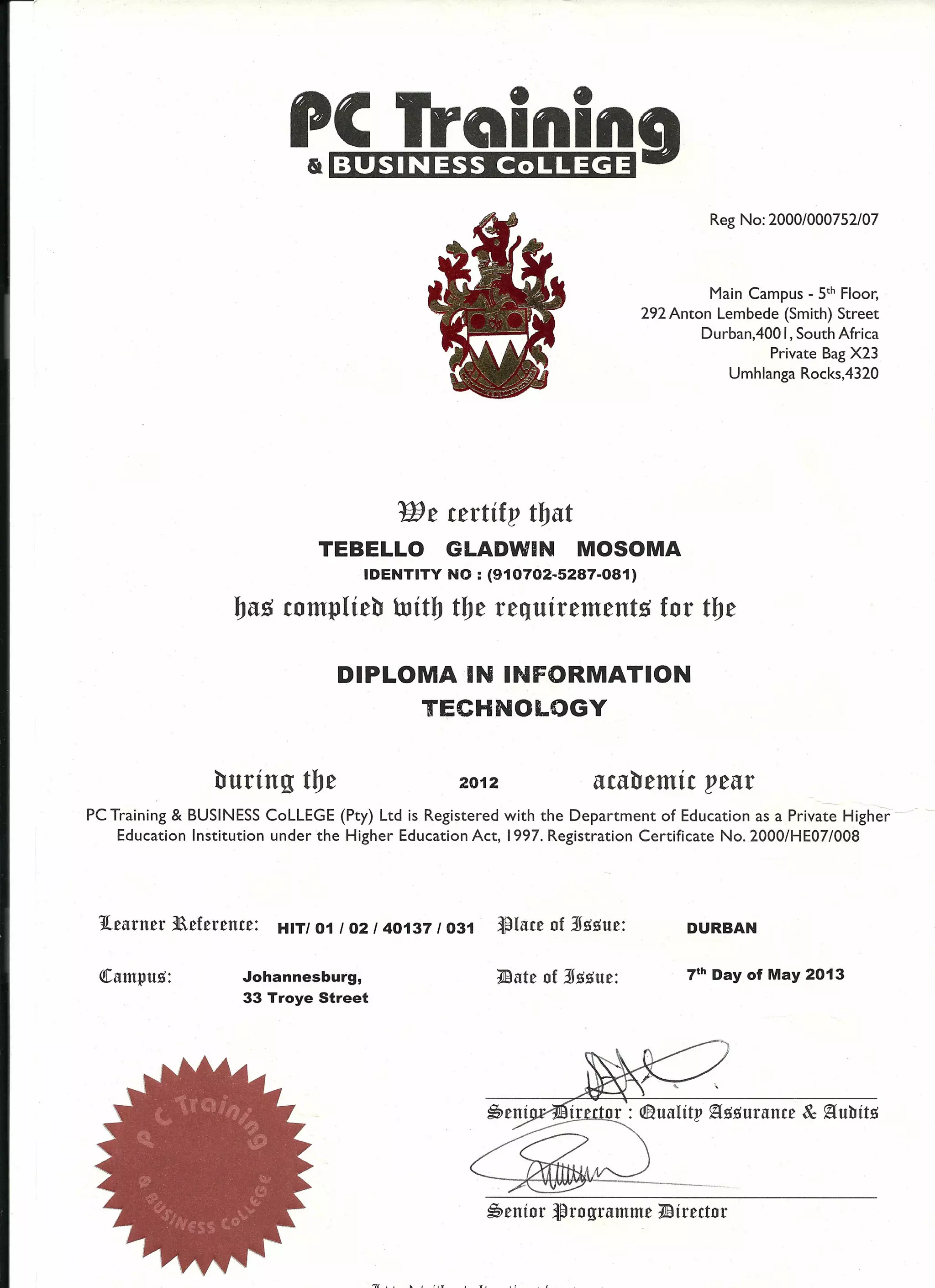 IT Diploma Certificate | PDF