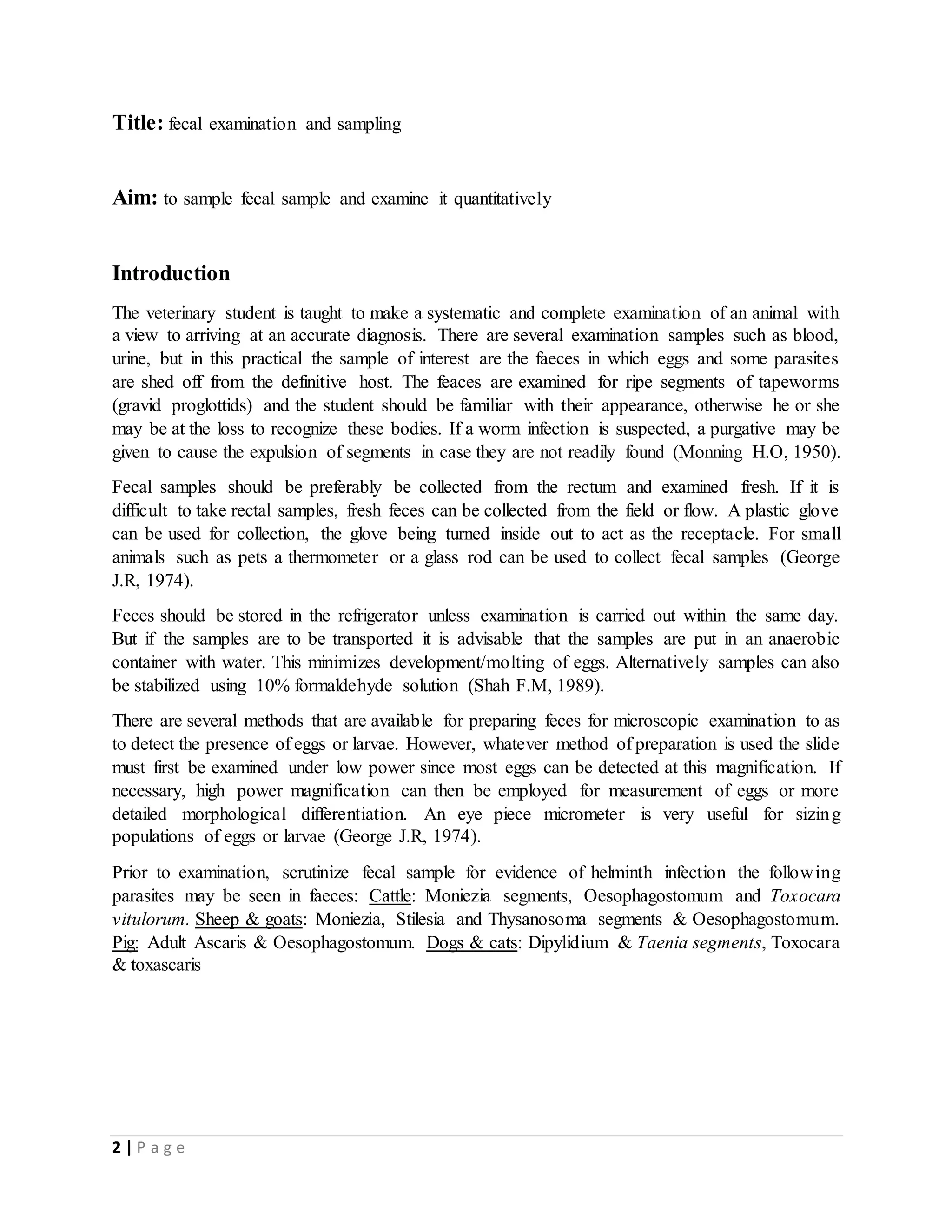 Fecal examination lab report | DOCX