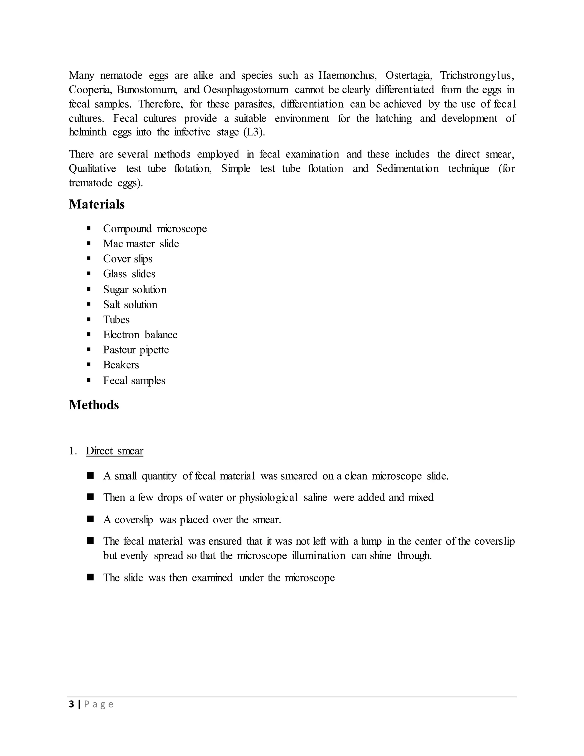 Fecal examination lab report | DOCX