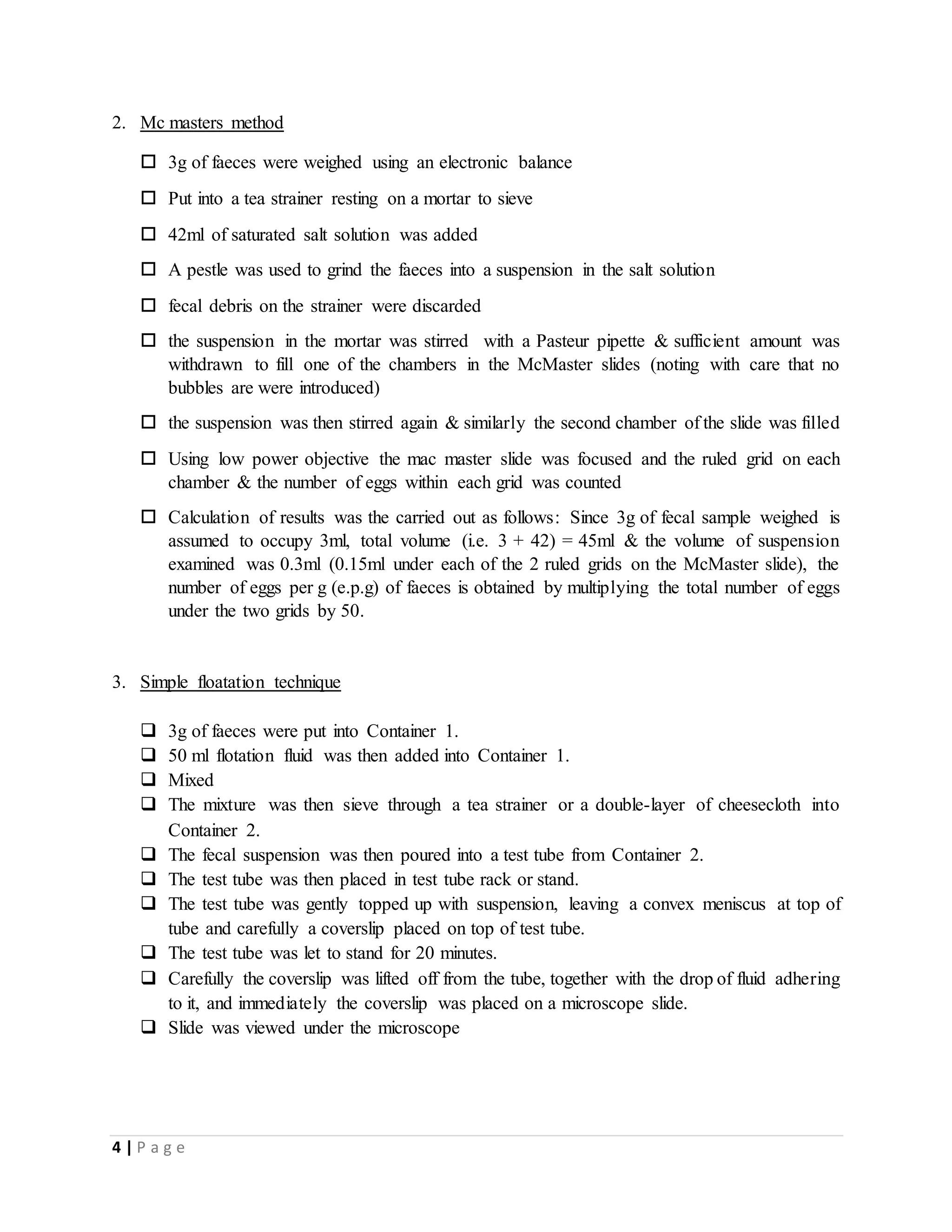 Fecal examination lab report | DOCX