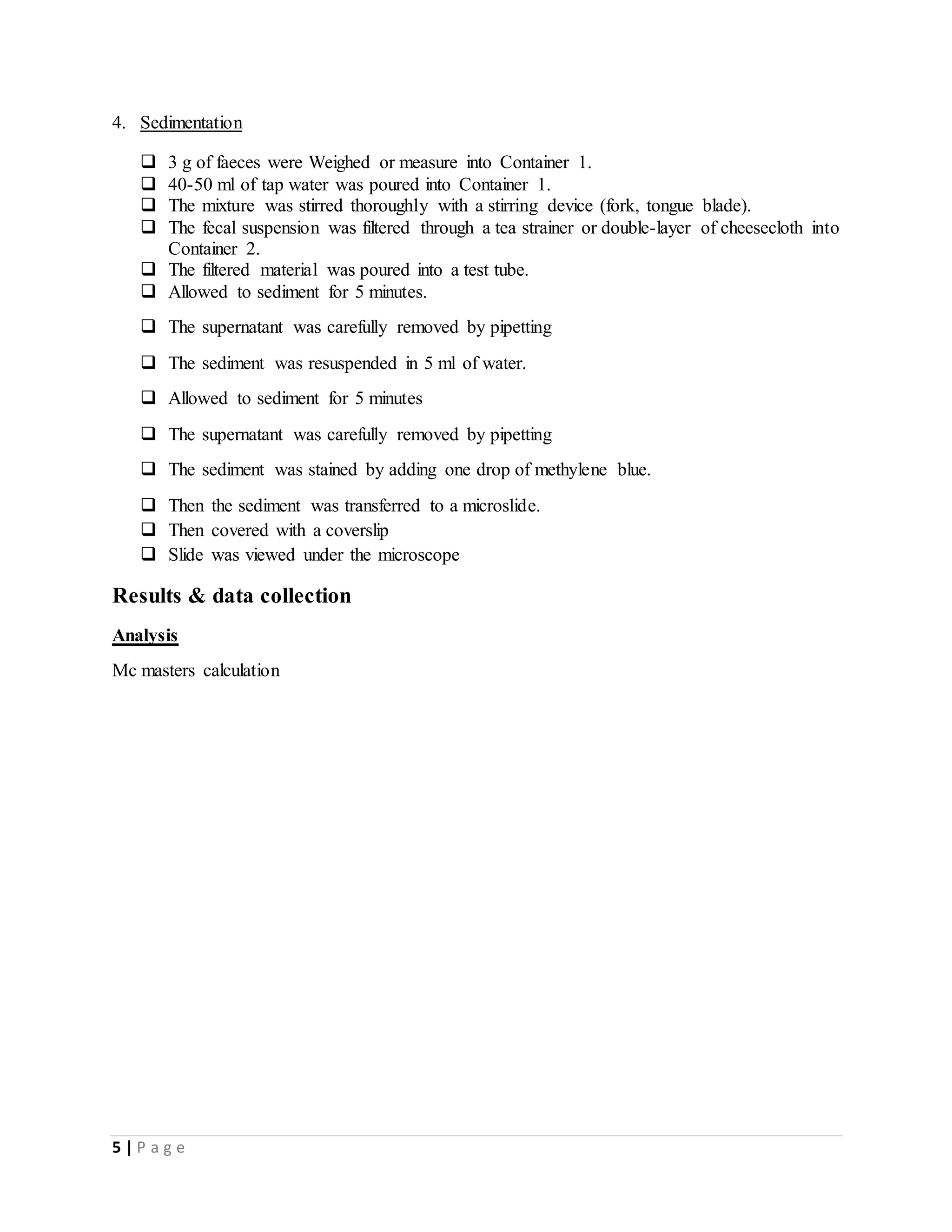 Fecal examination lab report | DOCX