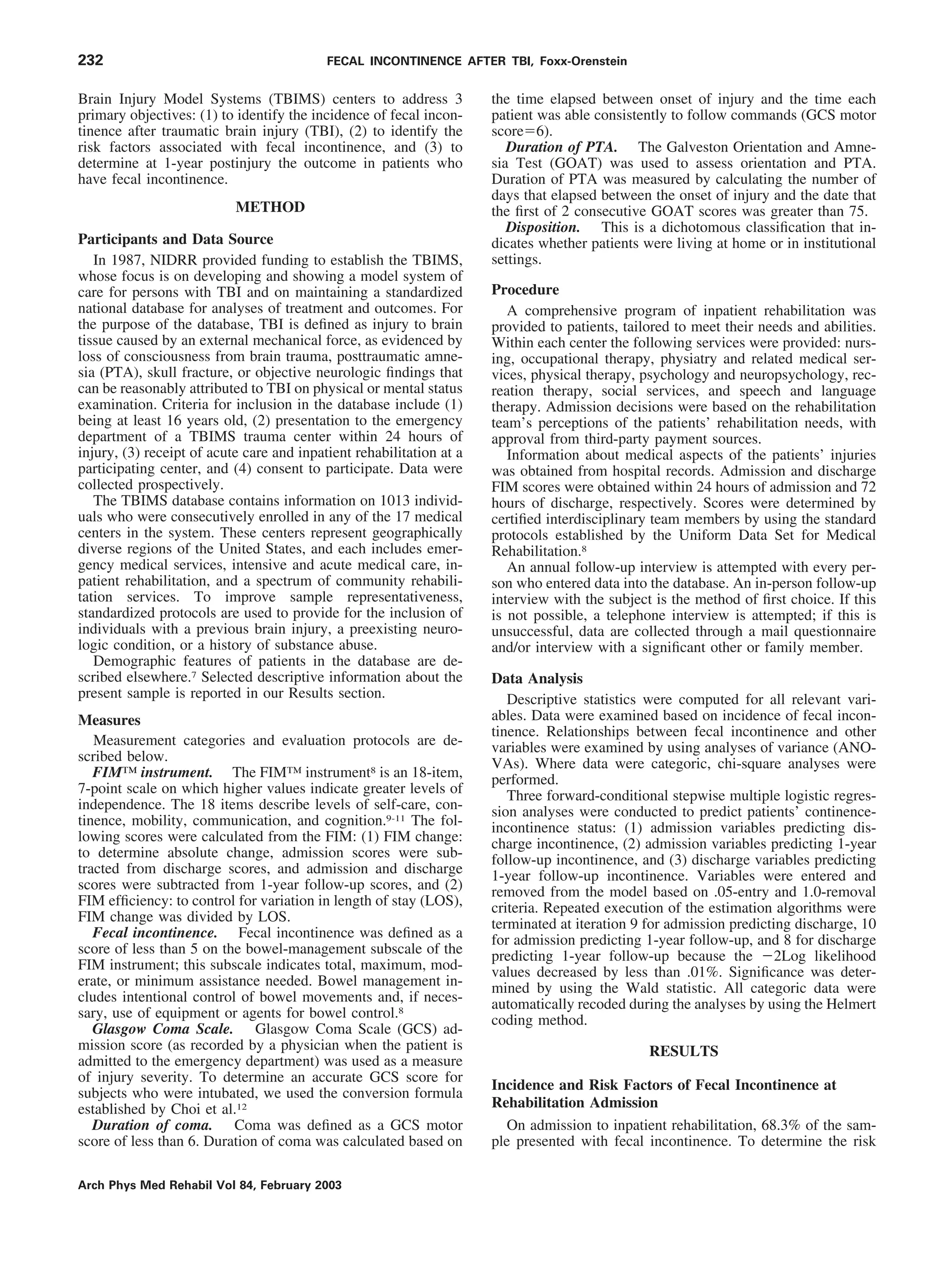 Fecal incontinence after acute brain injury | PDF