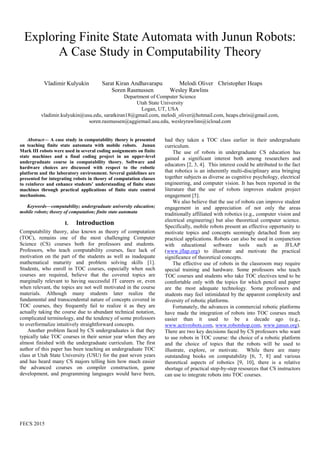 Exploring Finite State Automata with Junun Robots: A Case Study in Computability Theory | PDF