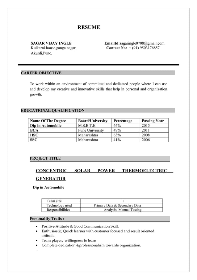sagar resume | PDF