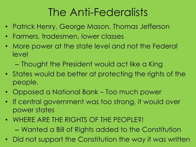 Federalists vs. Anti-Federalists Notes | PPT