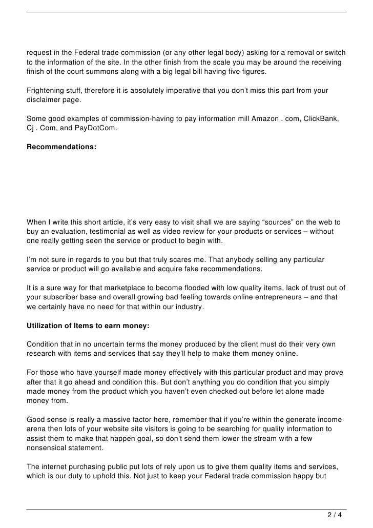 Federal trade commission Disclaimer Example – Do You Know The Primary ...