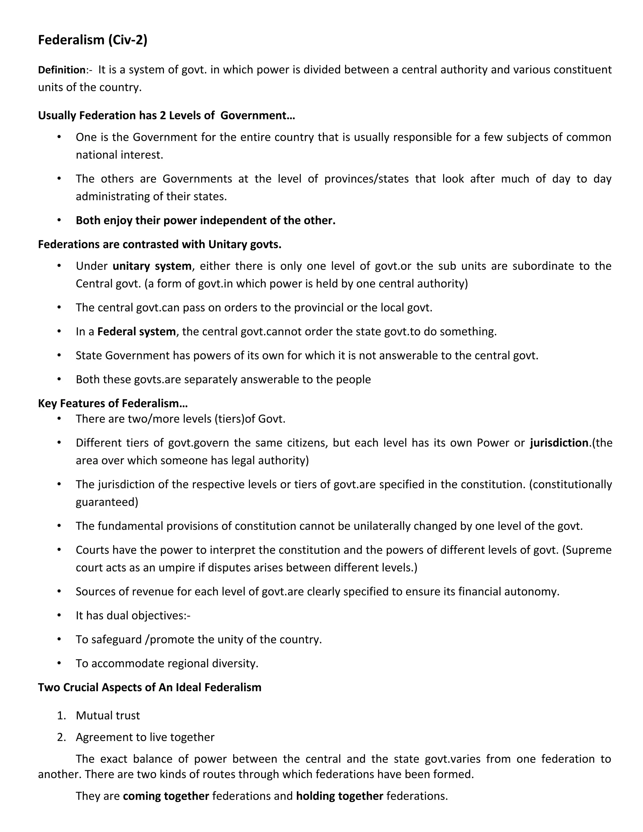 Federalism (Civics 2) | PDF