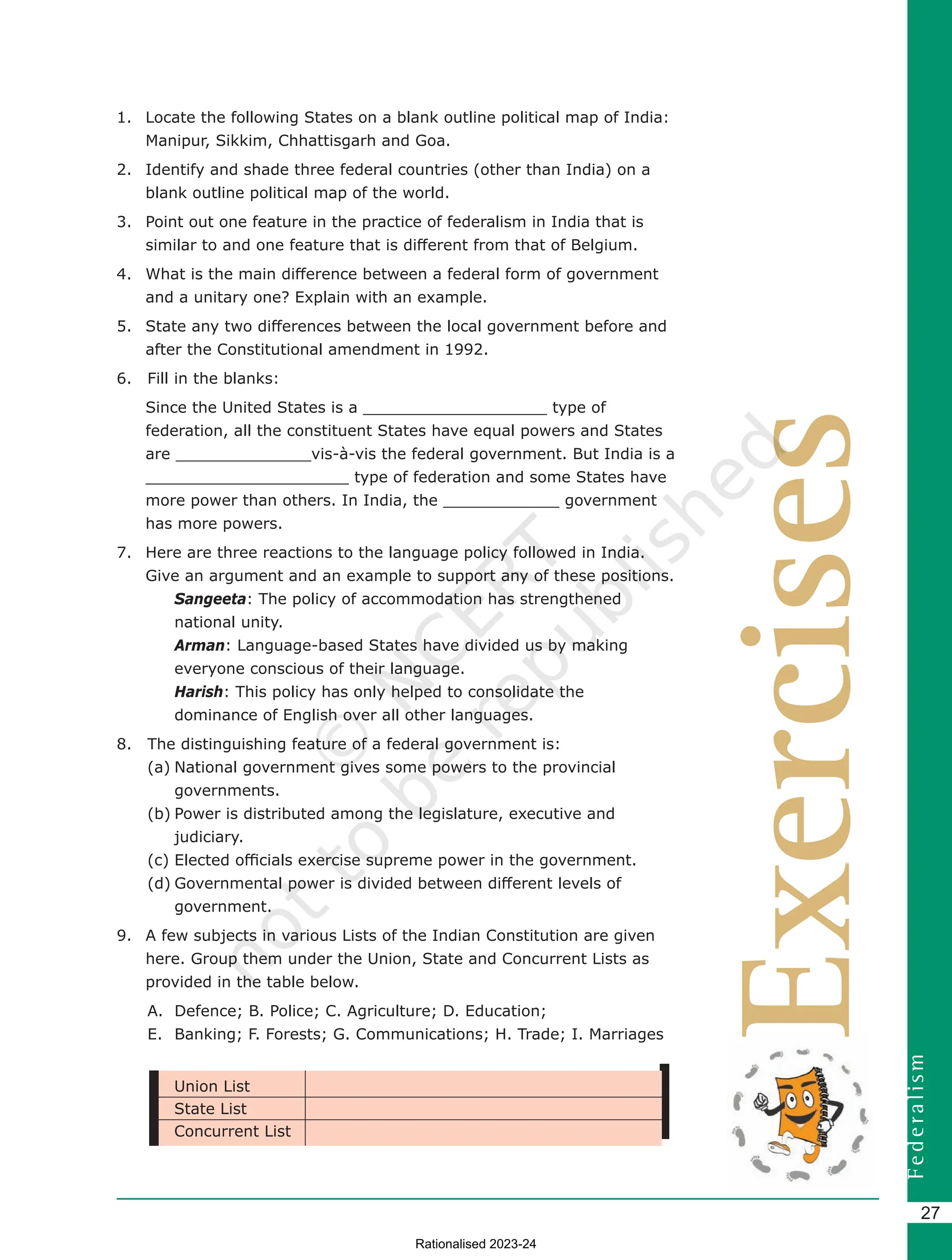 Federalism CBSE class 10. Simplified Critical Points | PDF
