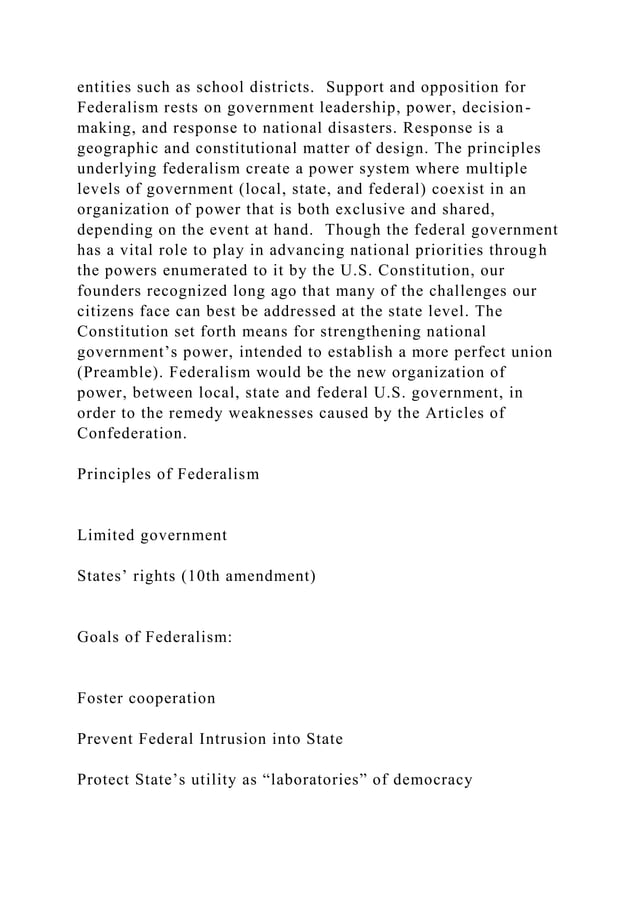 Federalism Comparing Government Response in Hurricane Katrina v.docx ...