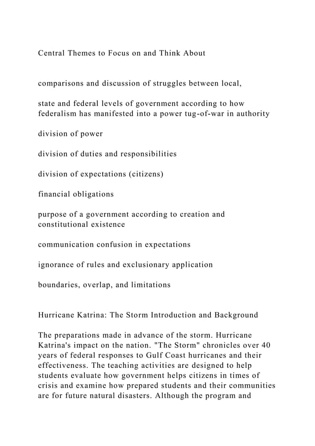 Federalism Comparing Government Response in Hurricane Katrina v.docx ...