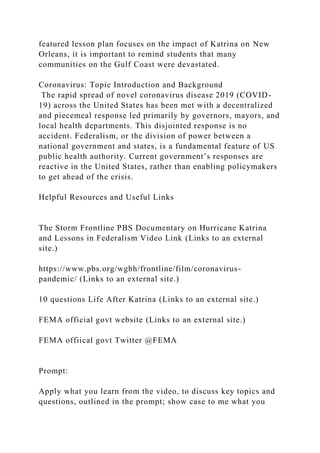 Federalism Comparing Government Response in Hurricane Katrina v.docx ...