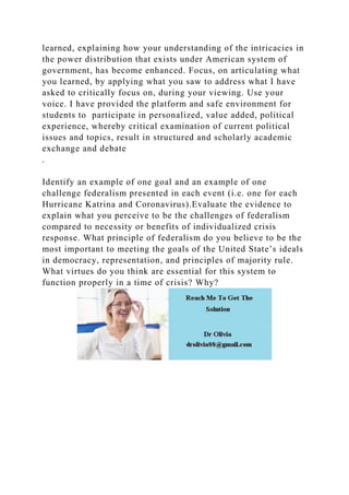 Federalism Comparing Government Response in Hurricane Katrina v.docx ...