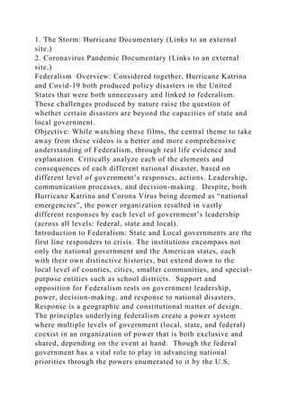 Federalism Comparing Government Response in Hurricane Katrina vs..docx