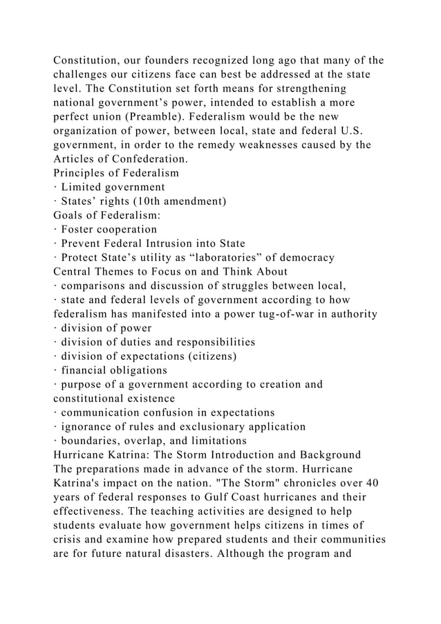 Federalism Comparing Government Response in Hurricane Katrina vs..docx