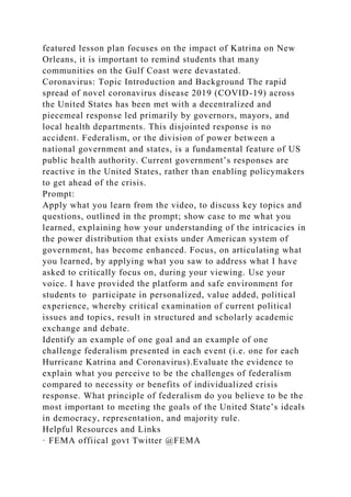 Federalism Comparing Government Response in Hurricane Katrina vs..docx