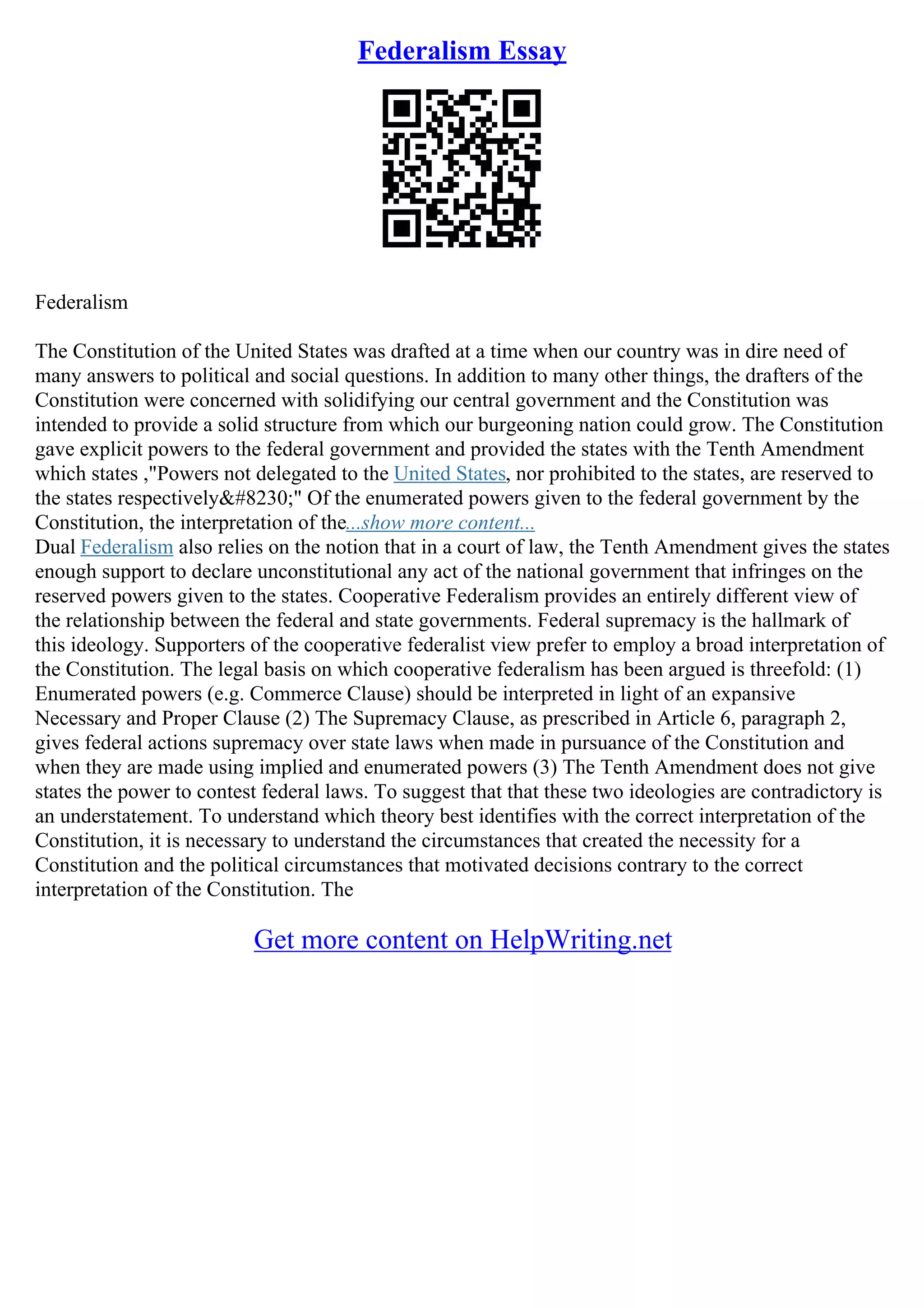 Federalism Essay | PDF