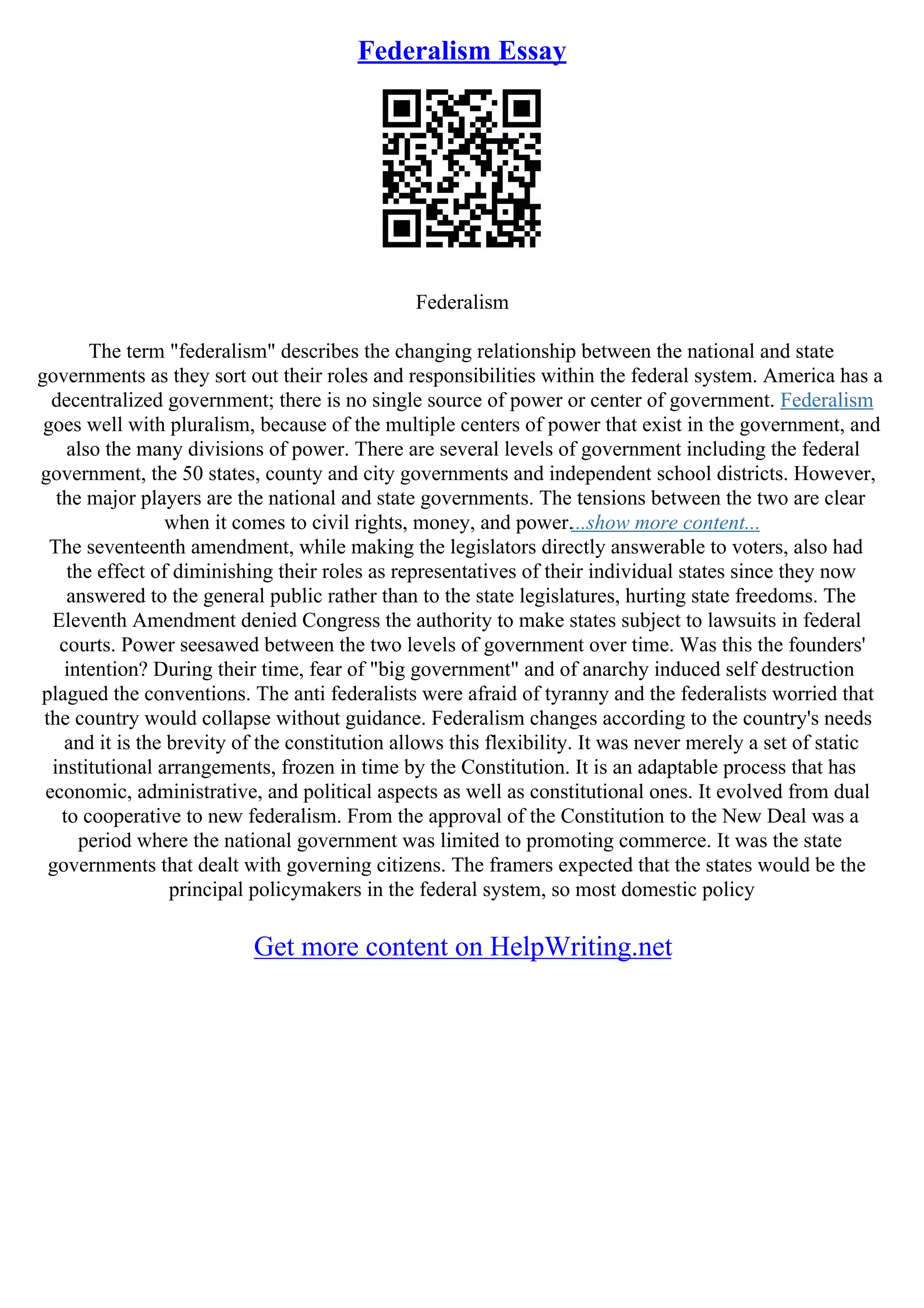 Federalism Essay | PDF