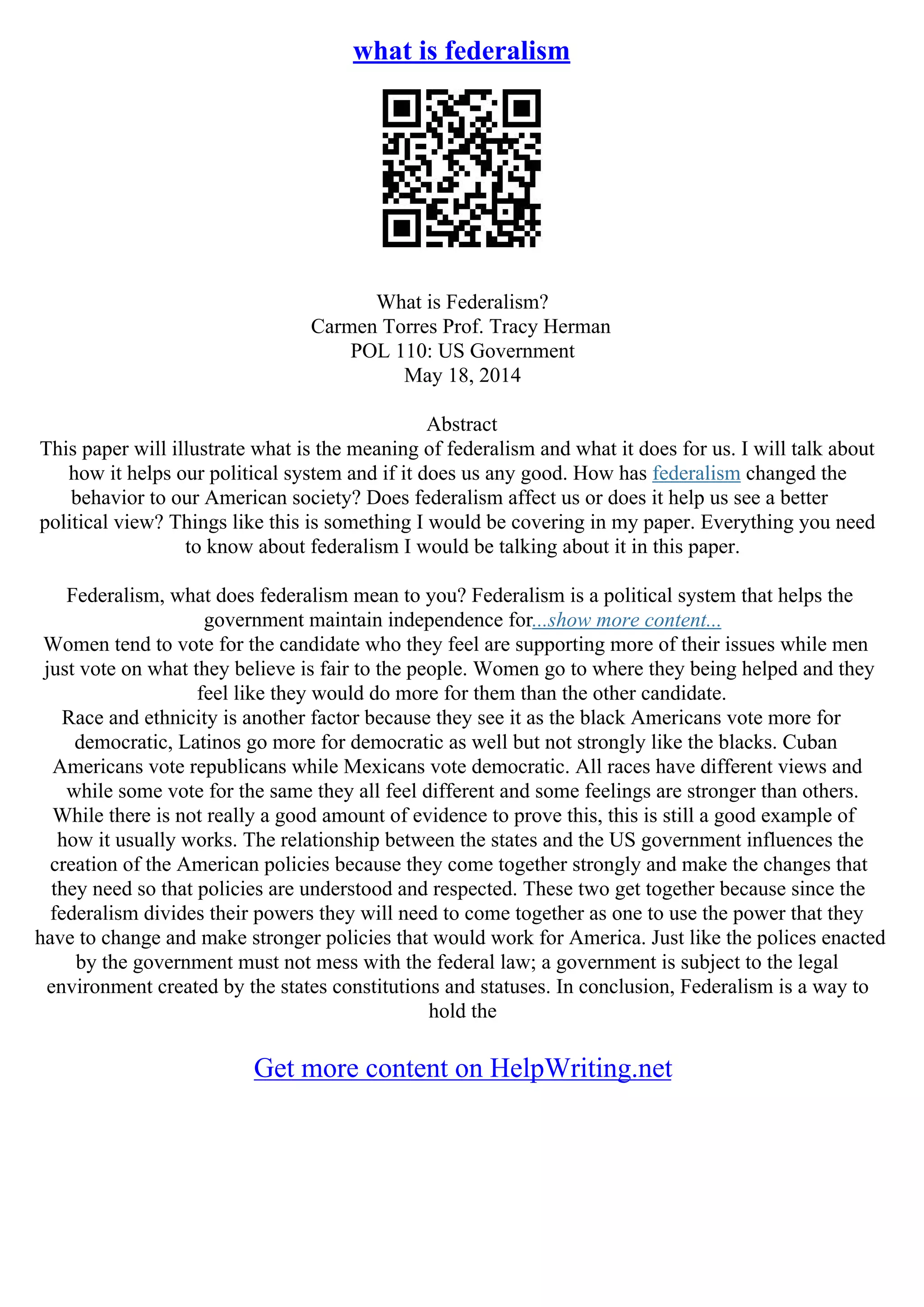 Federalism Essay | PDF