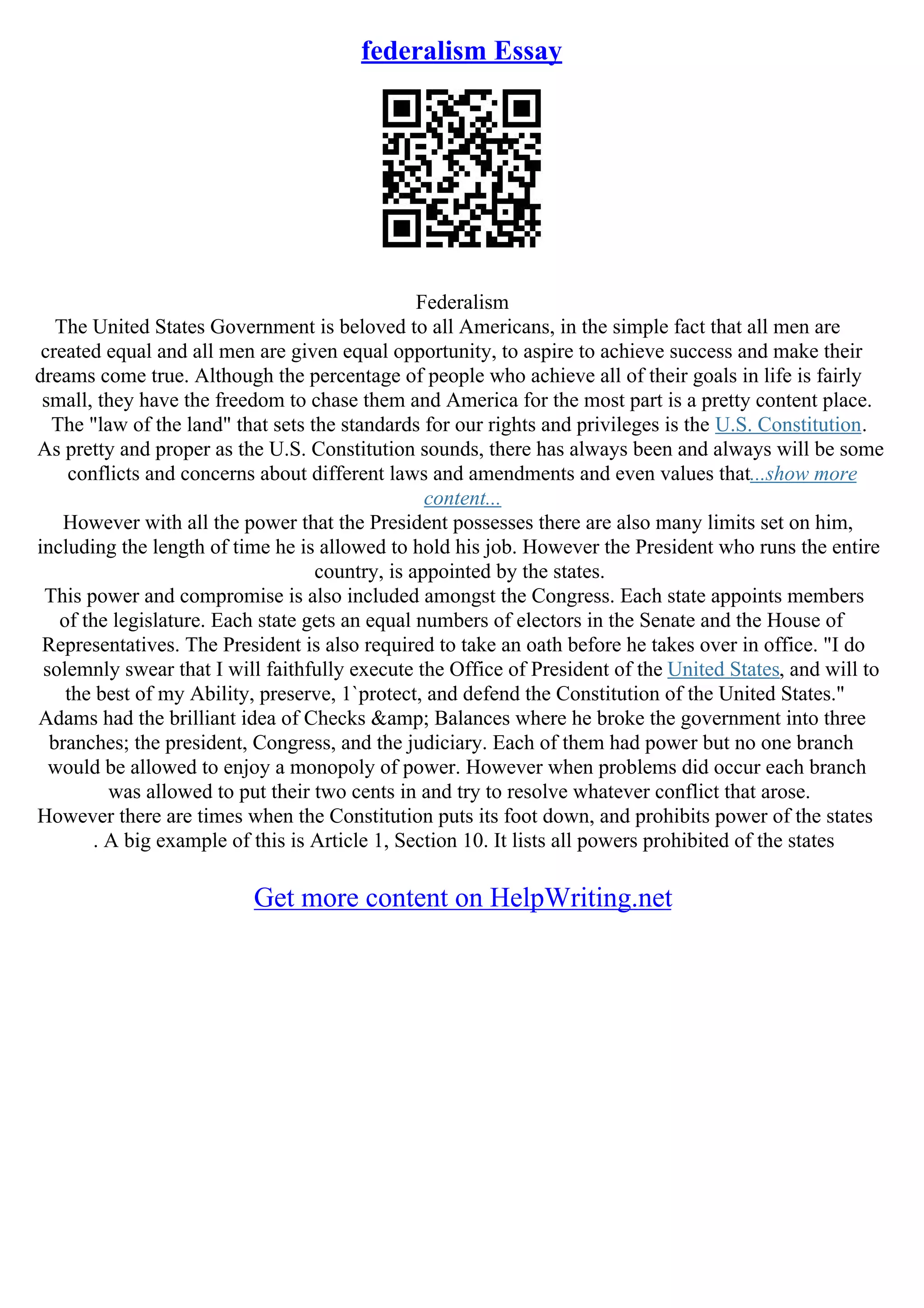 Federalism Essay | PDF