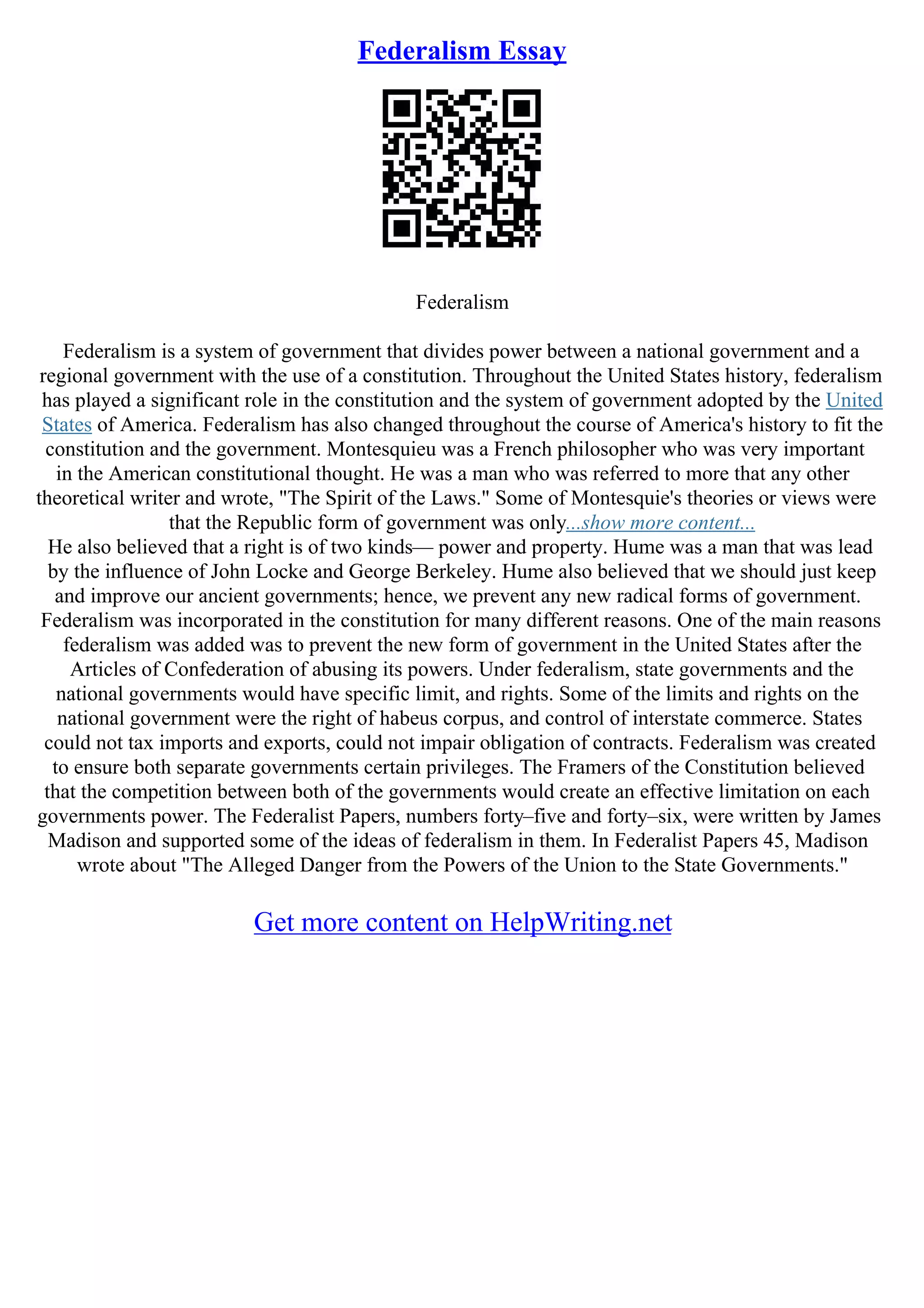 Federalism Essay | PDF