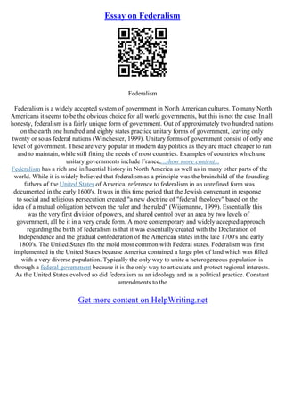 Federalism Essay | PDF