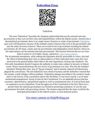 Federalism Essay | PDF